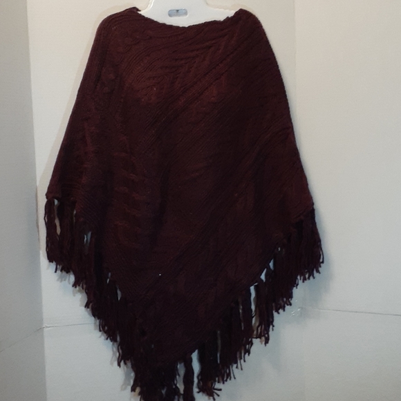 Chaps | Sweaters | Chaps Burgundy Poncho With Fringes | Poshmark